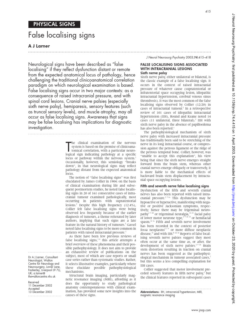 False Localizing Signs Neurology | PDF | Nervous System | Clinical Medicine False Localizing Signs Neurology | PDF | Nervous System | Clinical Medicine