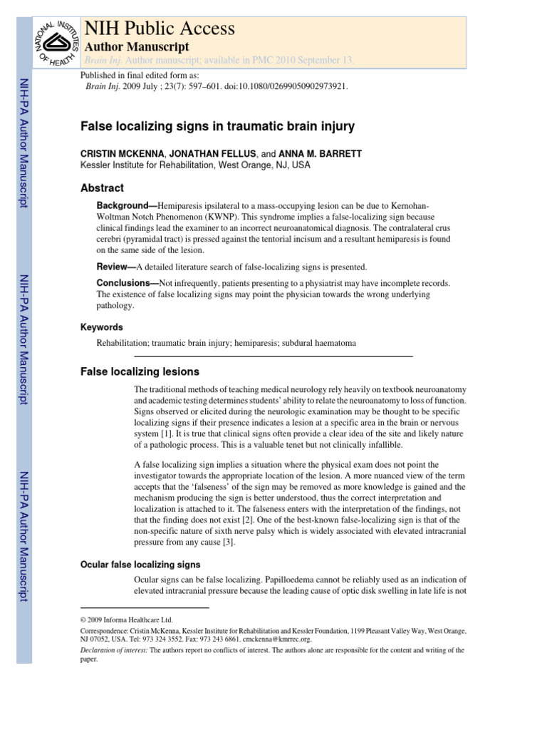 False Localizing Signs in TBI | PDF | Nervous System | Clinical Medicine