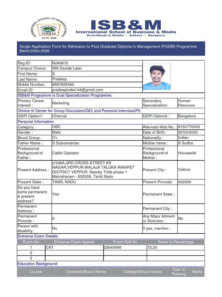 ISB&M Application | PDF | Educational Stages | Qualifications