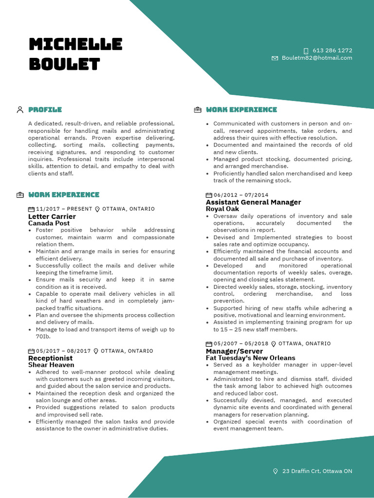 Michelle Boulet - RAA (Resume) | PDF | Mail | Inventory