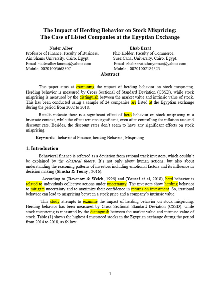 The Impact of Herding Behavior On Stock Mispricing | PDF | Stocks ...