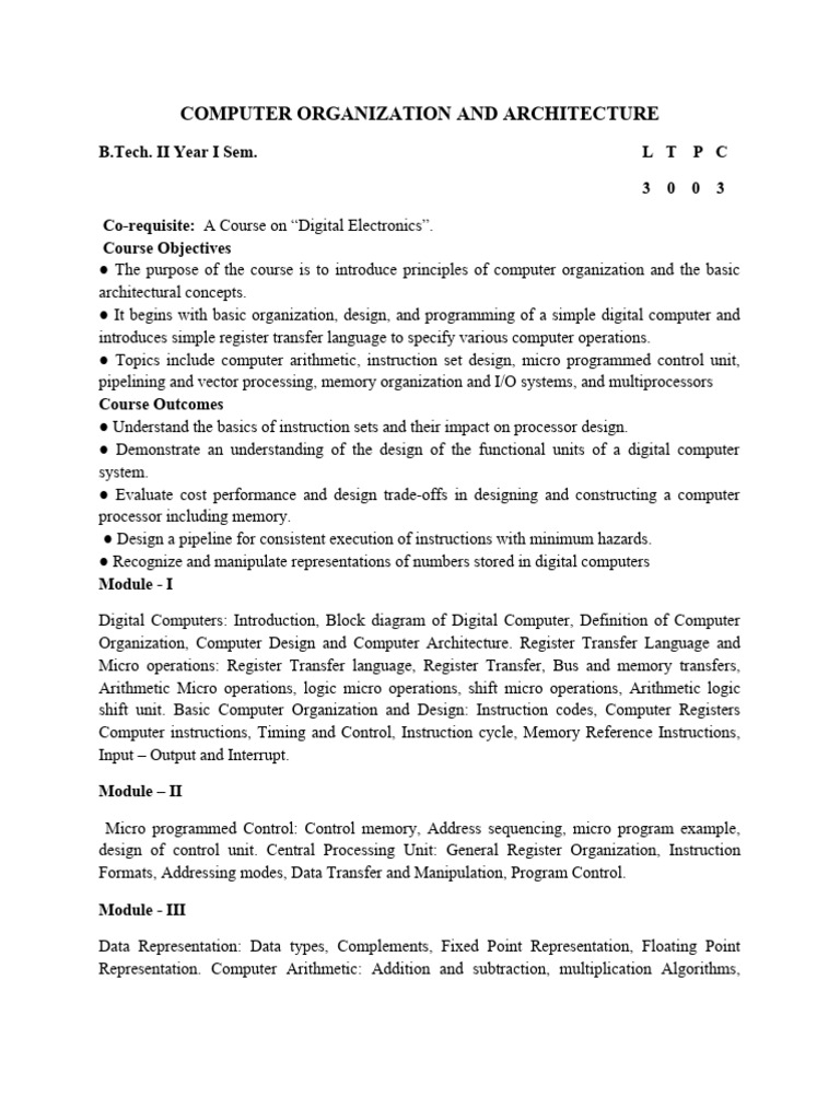 COA SYLLABUS | PDF | Central Processing Unit | Computer Program