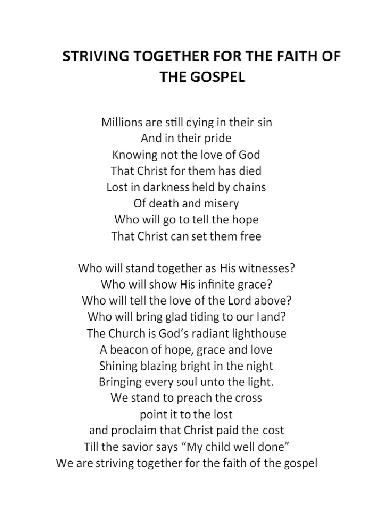 Striving Together For The Faith of The Gospel | PDF