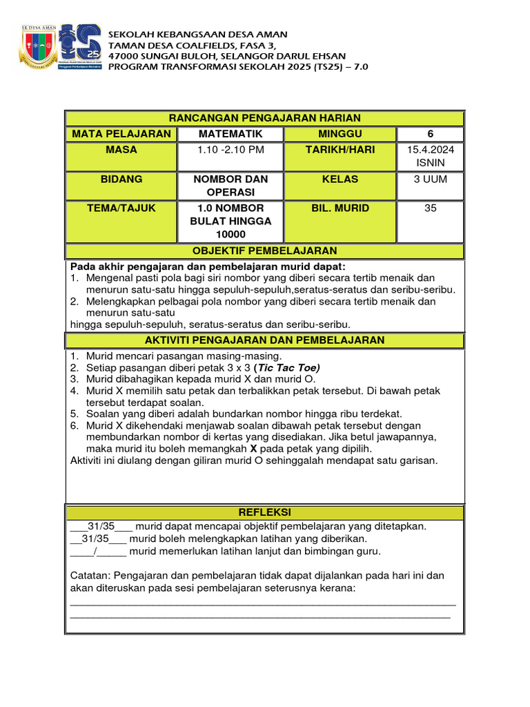 RPH Minggu 6 | PDF | Karier & Perkembangan | Metode & Bahan Ajar