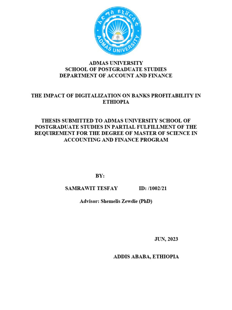 Samrawit Tesfay's Ma Thesis in Admas University | PDF | Banks | Online ...