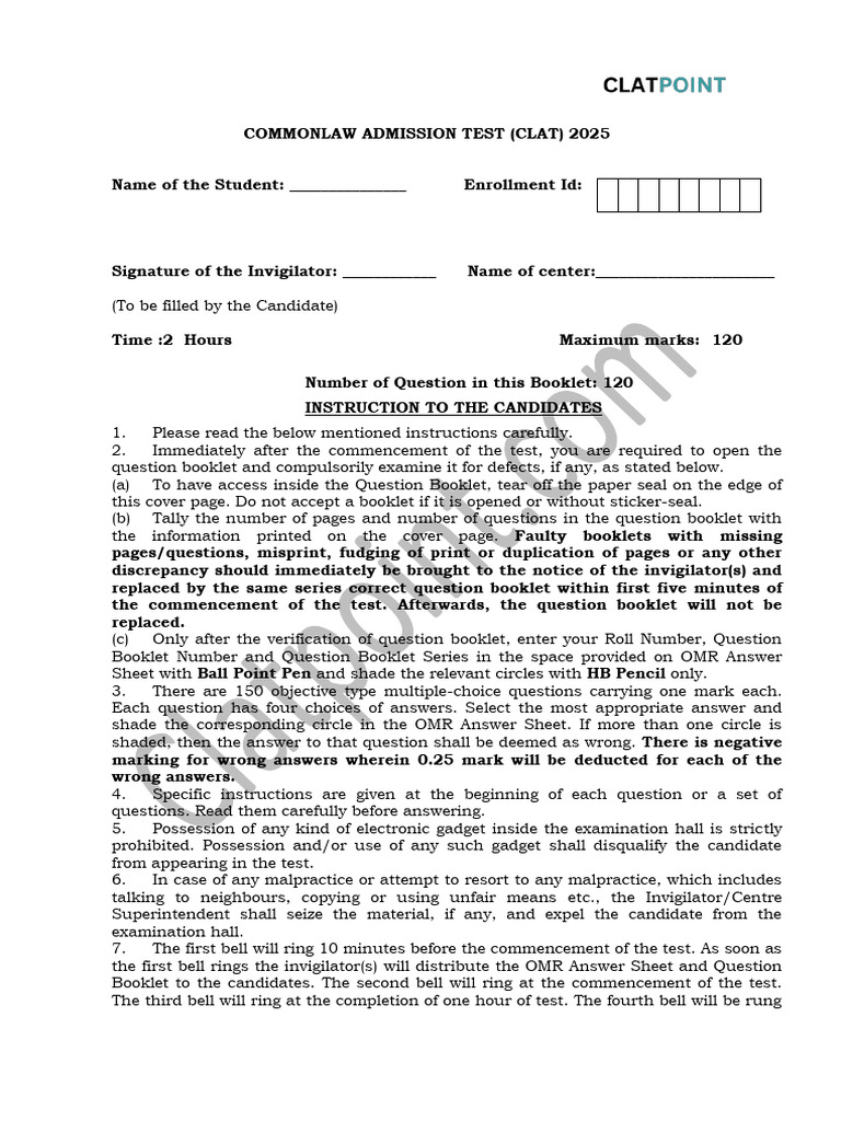 CLAT 2025 - Mock 6 New Pattern by CLAT POINT | PDF | Artificial Intelligence | Intelligence (AI ...