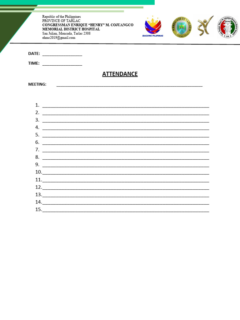 Tarlac Hospital Meeting Attendance Template | PDF