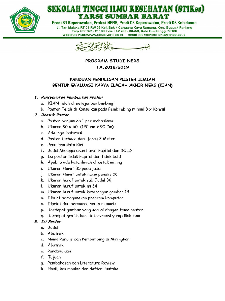 Panduan Poster Ilmiah Ners 2018/2019 | PDF