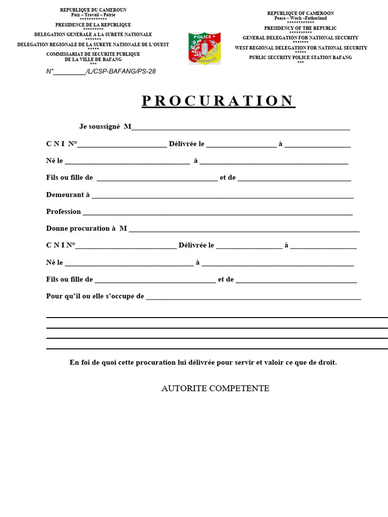 Formulaire de procuration SS Bafang | PDF