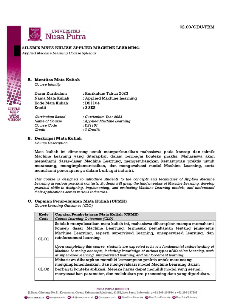 Syllabus Applied Machine Learning Curriculum 2023 | PDF | Machine ...