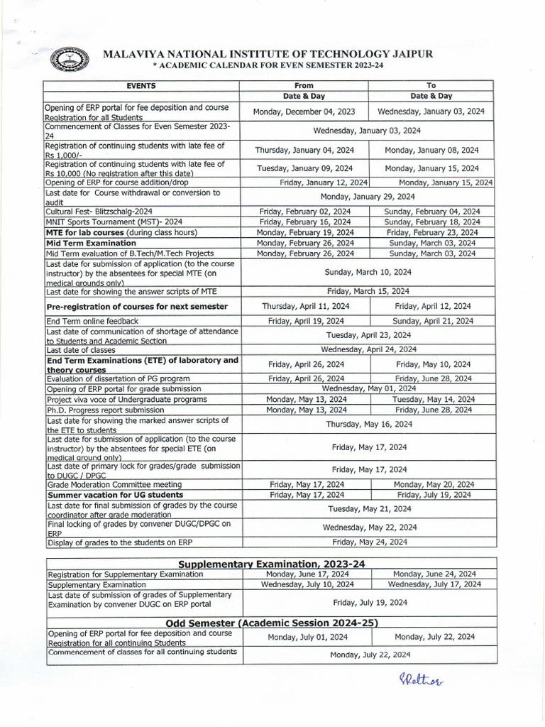 Academic Calendar For Even Semester 2023-24 | PDF