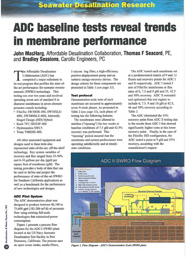 Desalination & Water Reuse ADC-SWRO Performance | PDF