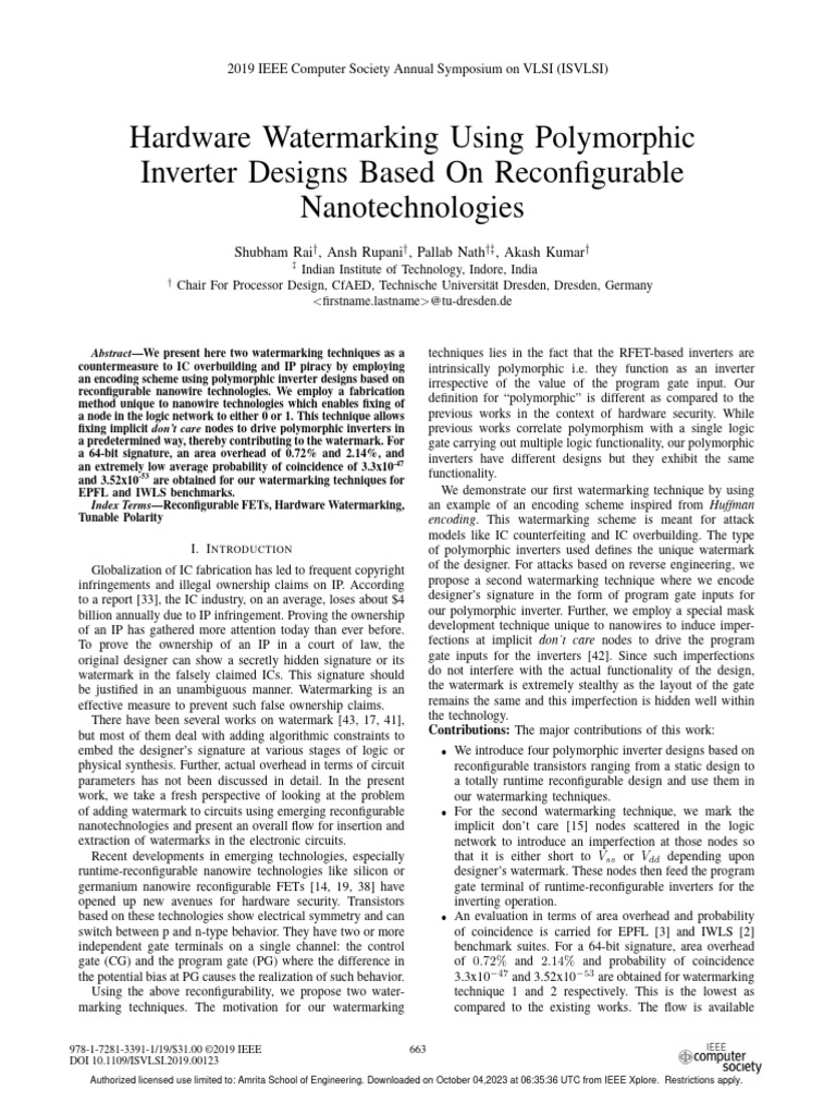 Hardware Watermarking Using Polymorphic Inverter Designs Based On ...