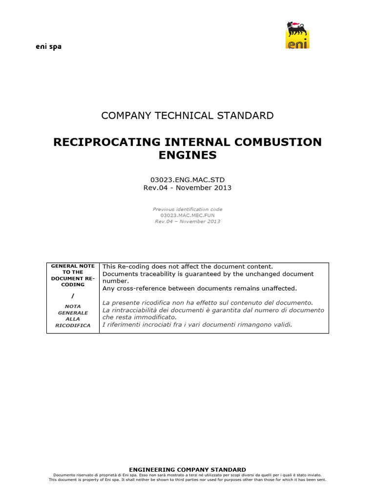 Reciprocating Internal Combustion Engines: Company Technical Standard | PDF | Engines ...