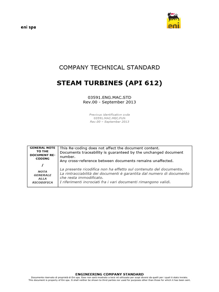 Steam Turbines (Api 612) : Company Technical Standard | PDF ...