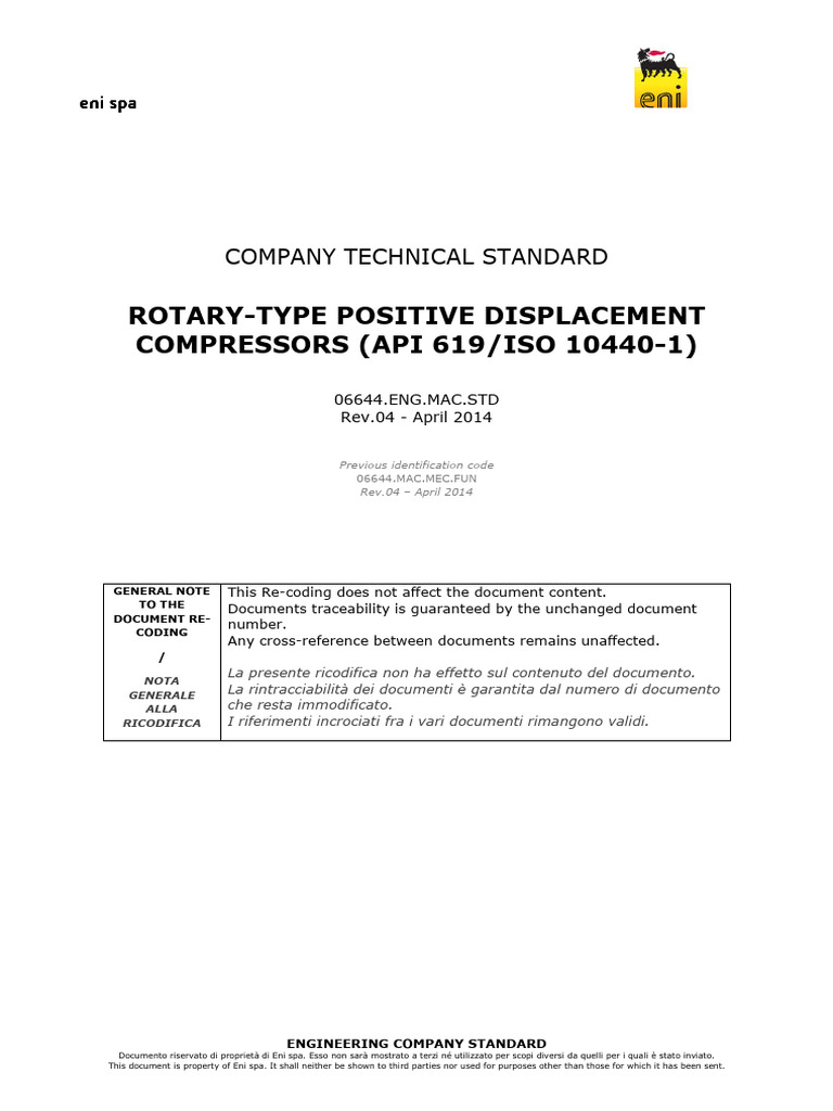 Rotary-Type Positive Displacement COMPRESSORS (API 619/ISO 10440-1 ...