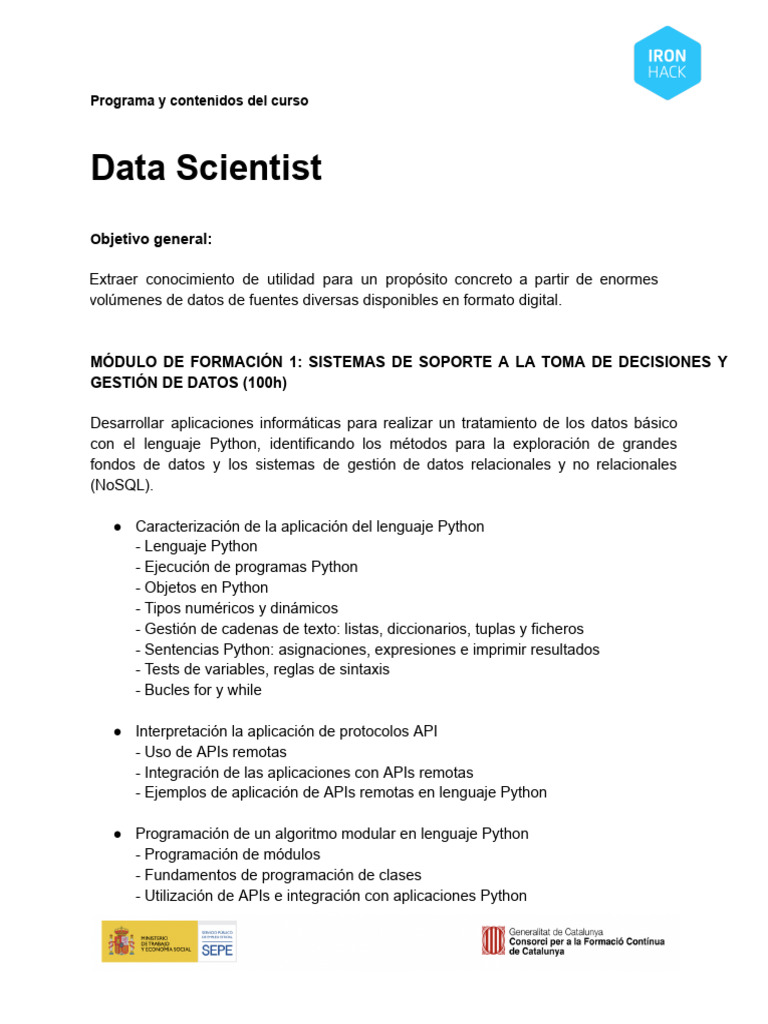 Programa y Contenidos - Data Scientist | PDF | Python (lenguaje de ...