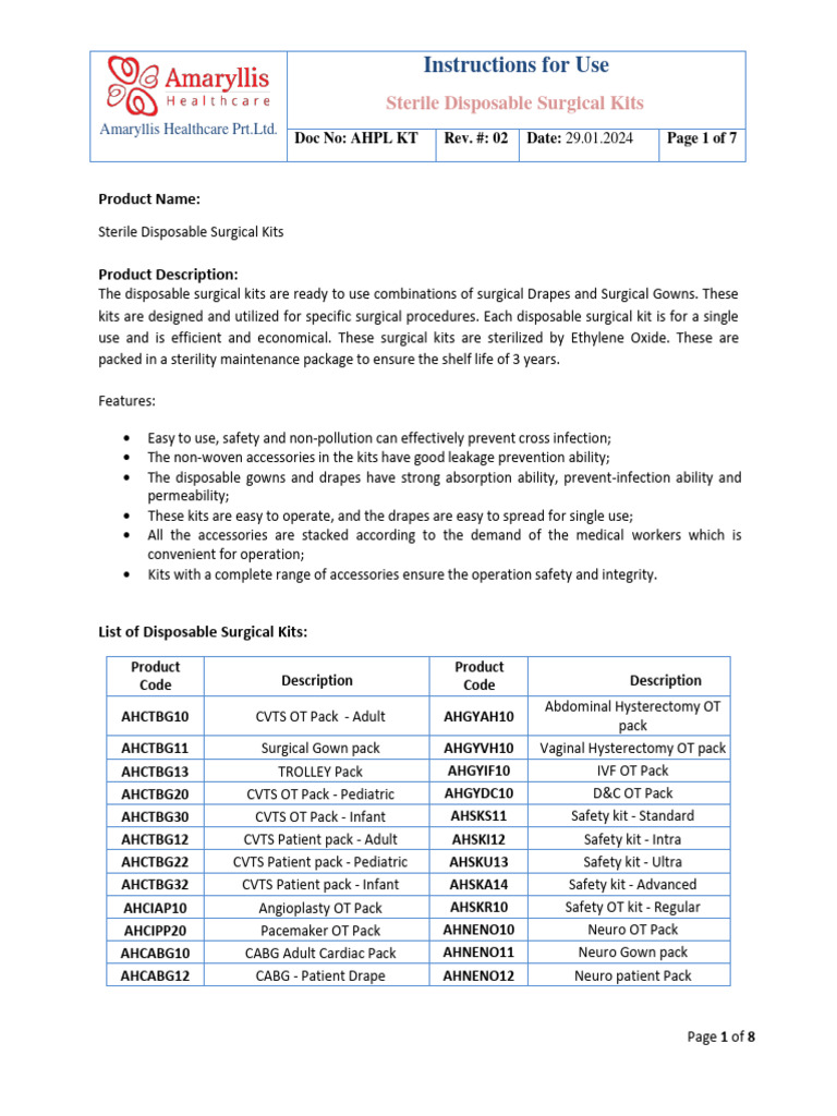 ANX-2.4 IFU_Kit (1) | PDF | Infection | Surgery