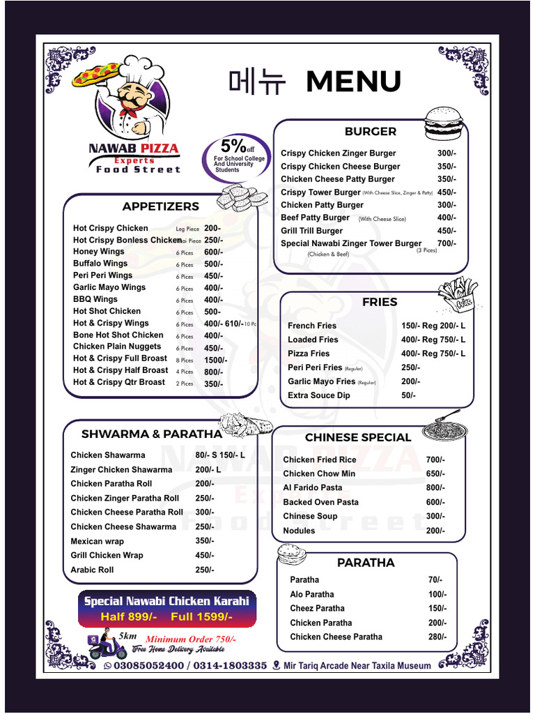 Nawab Pizza Menu Card | PDF | Hamburgers | Cuisine