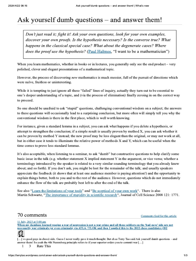 Ask Yourself Dumb Questions - and Answer Them! - What - S New | PDF