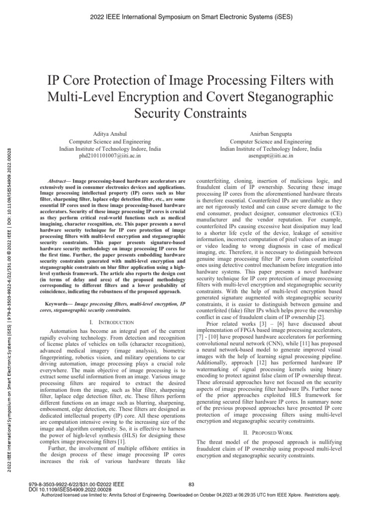 IP Core Protection of Image Processing Filters With Multi-Level Encryption and Covert ...