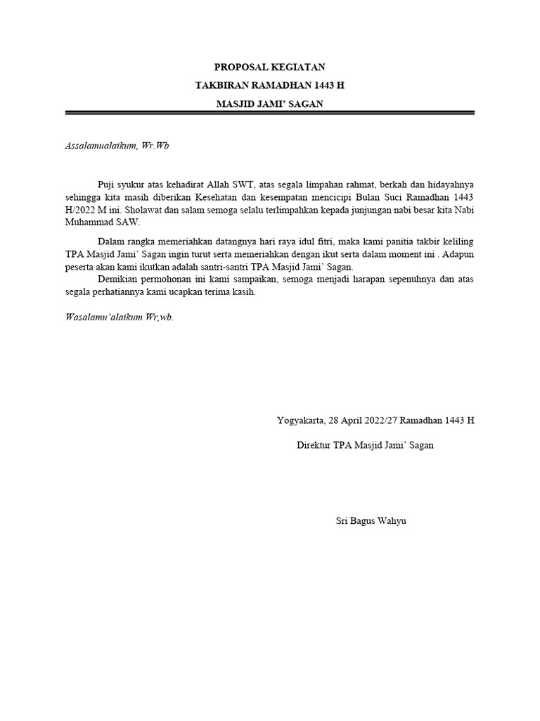 Proposal Takbiran MJS 2022 | PDF