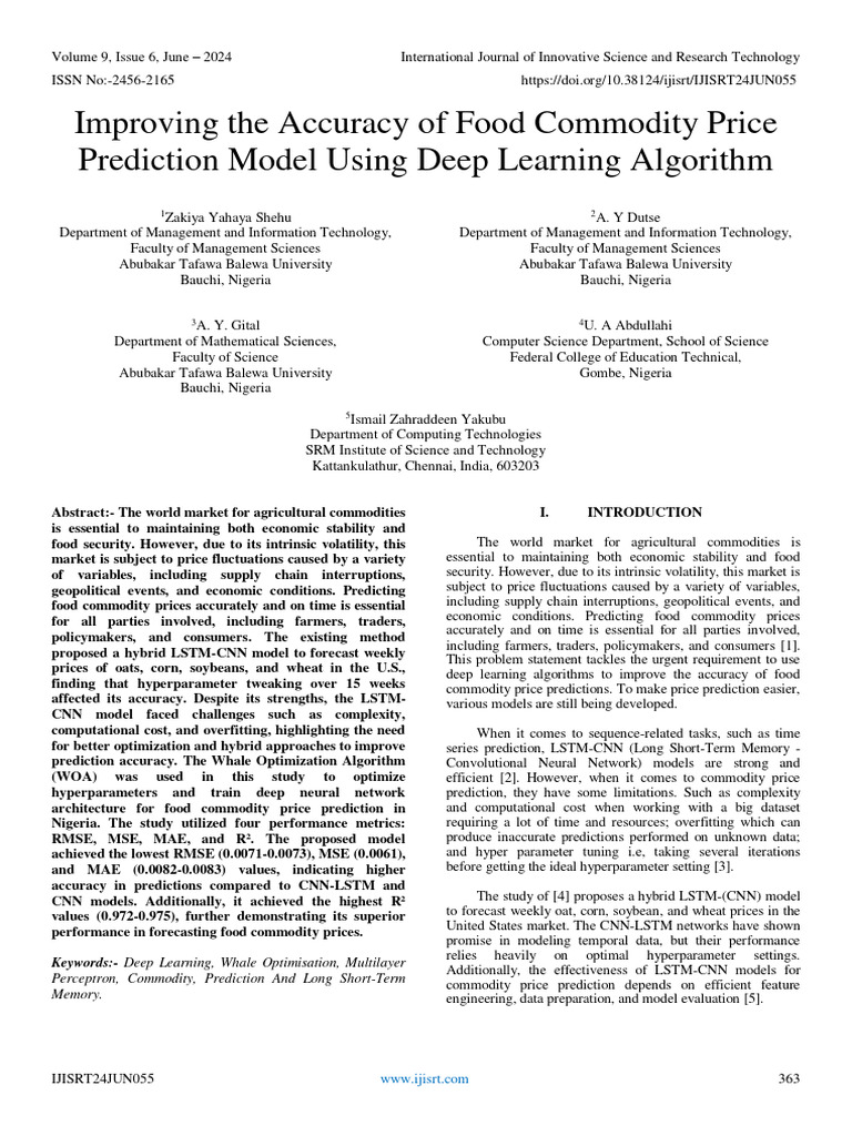 Improving The Accuracy Of Food Commodity Price Prediction Model Using Deep Learning Algorithm