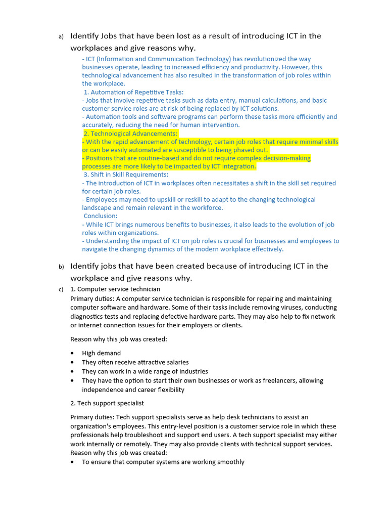 Impact of ICT on Job Dynamics | PDF | Technical Support | Robot