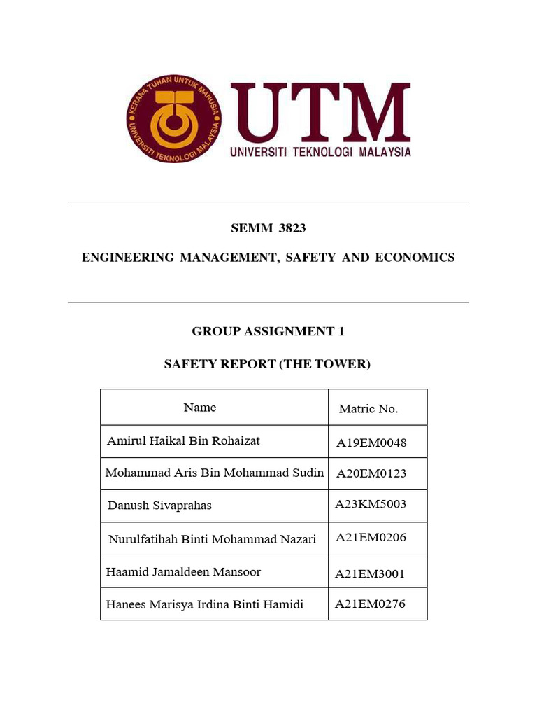 GROUP ASSIGNMENT - (The Tower) - Completed | PDF | Occupational Safety ...