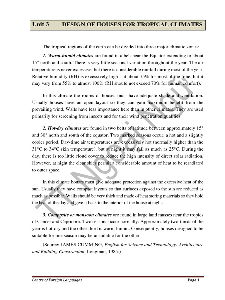 Unit 3 DESIGN OF HOUSES FOR TROPICAL CLIMATES CNK | PDF | Equator ...