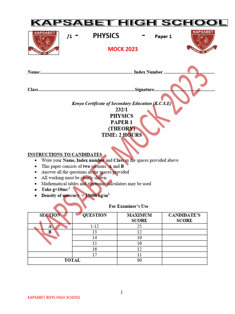Physics: MOCK 2023 | Download Free PDF | Force | Acceleration