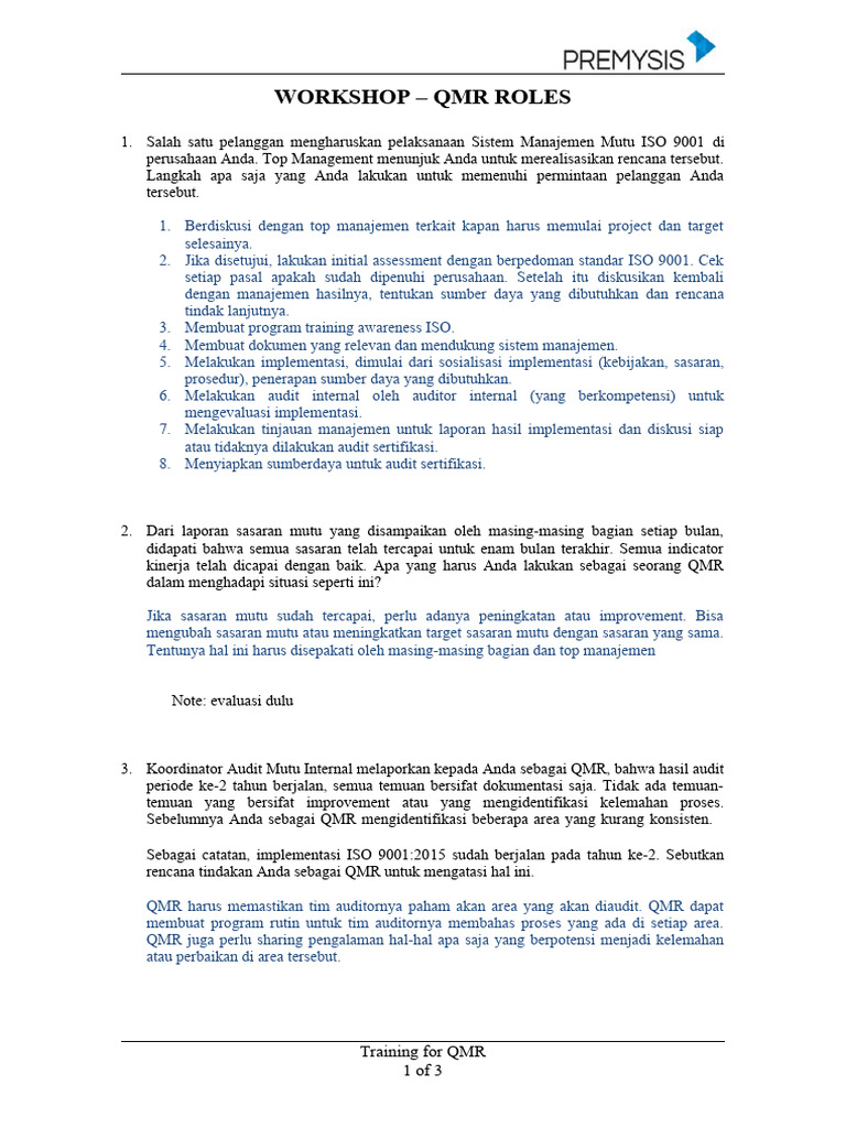 Peran QMR dalam Implementasi ISO 9001 | PDF | Karier & Perkembangan ...