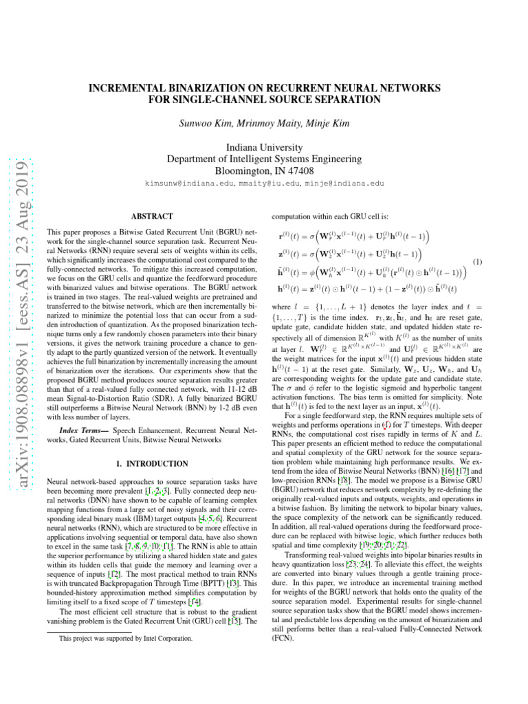 Incremental Binarization On Recurrent Neural Networks For Single-Channel Source Separation ...