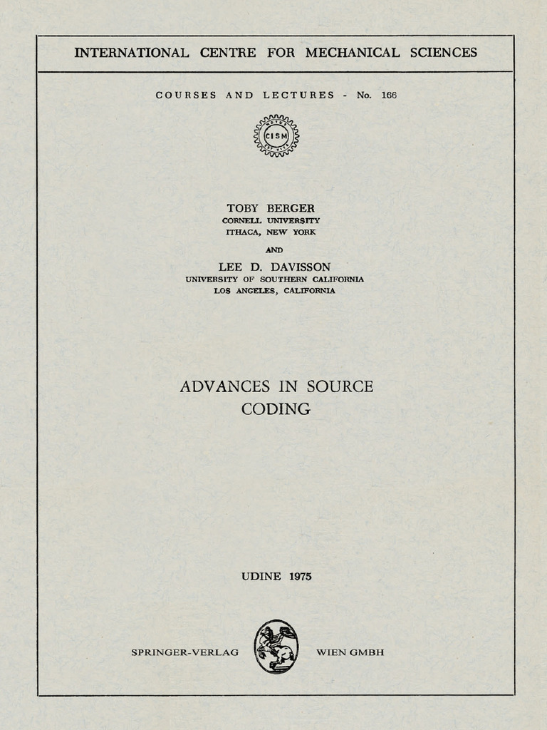 Advances in Source Coding Toby Berger | PDF | Computer Science ... Advances in Source Coding Toby Berger | PDF | Computer Science ...