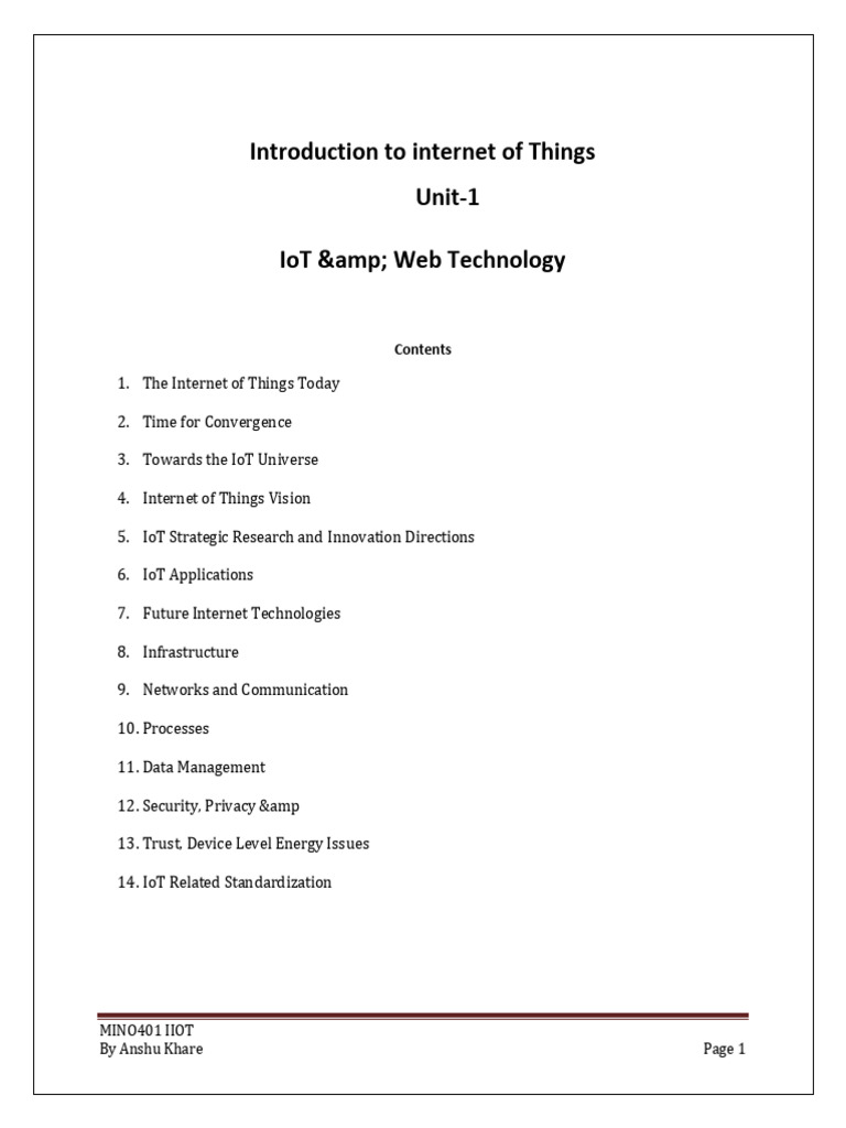 Unit-1 Iot | PDF | Internet Of Things | Gateway (Telecommunications)
