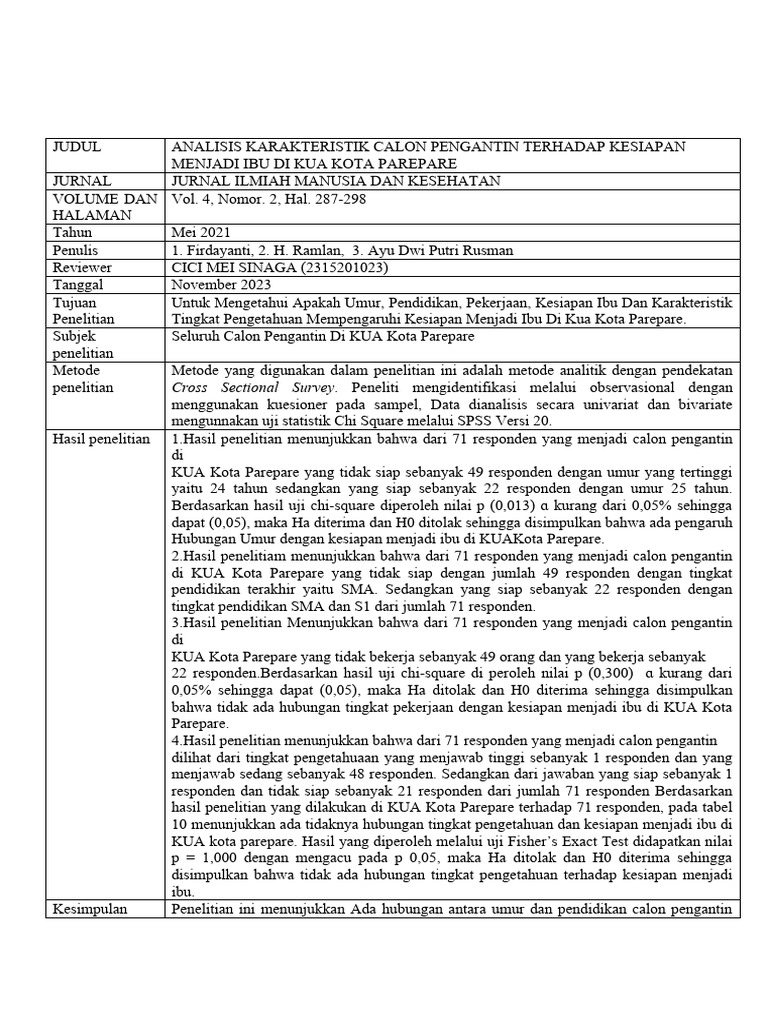 Review Jurnal Cici Mei Sinaga | PDF
