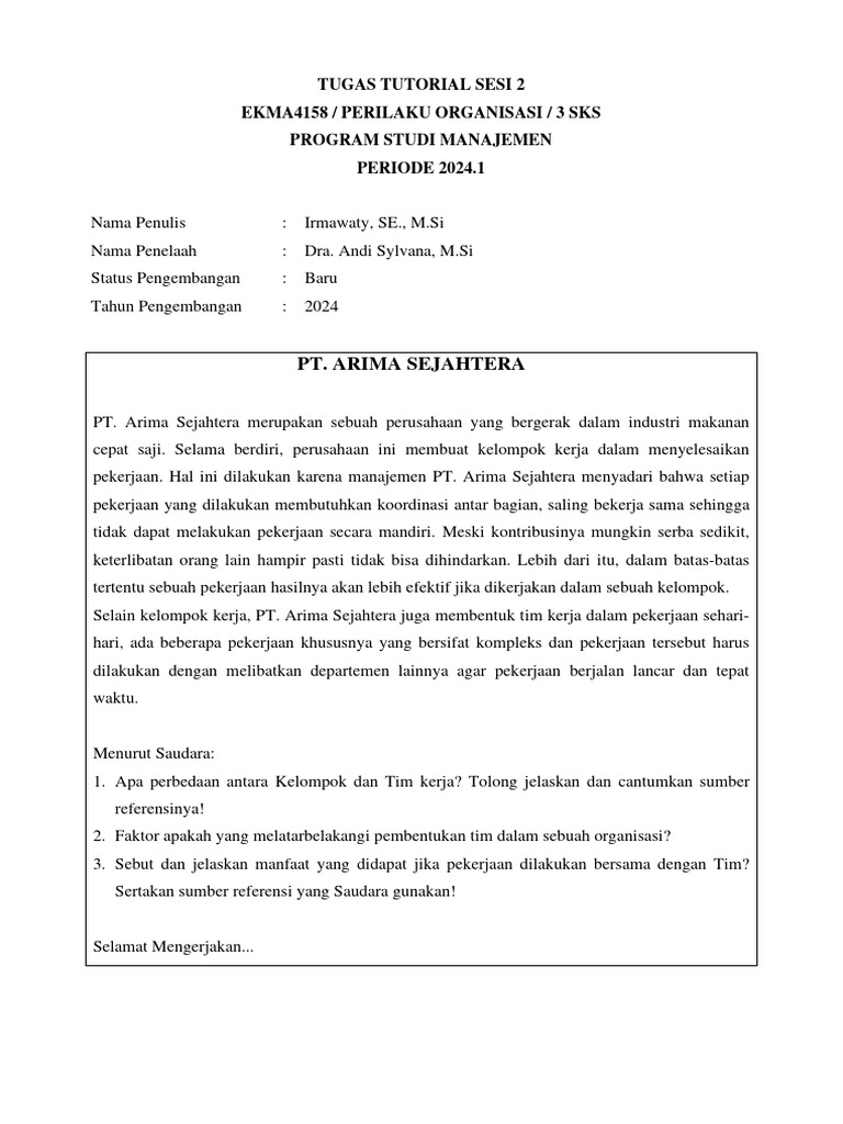 Tugas 2 Tuton UT-Perilaku Organisasi | PDF | Karier & Perkembangan | Bisnis