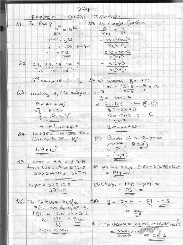 Bgcse - Paper 1 - 2023 - Solutions | PDF
