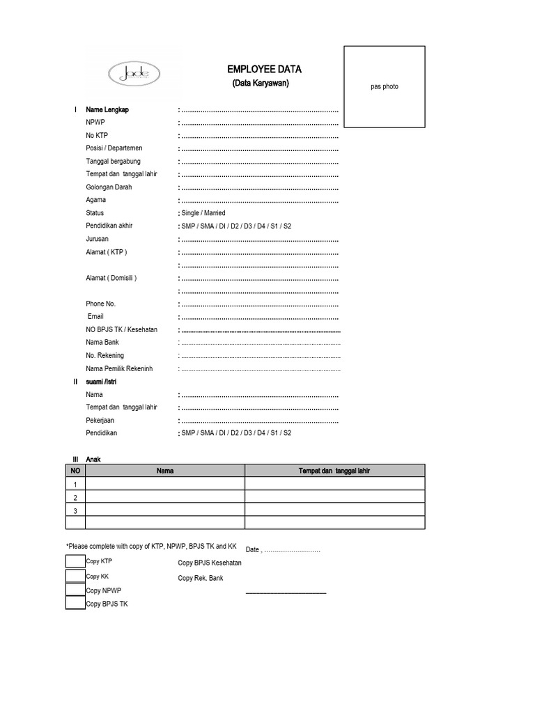 Form HRD - Employee Data | PDF | Karier & Perkembangan | Olahraga & Rekreasi