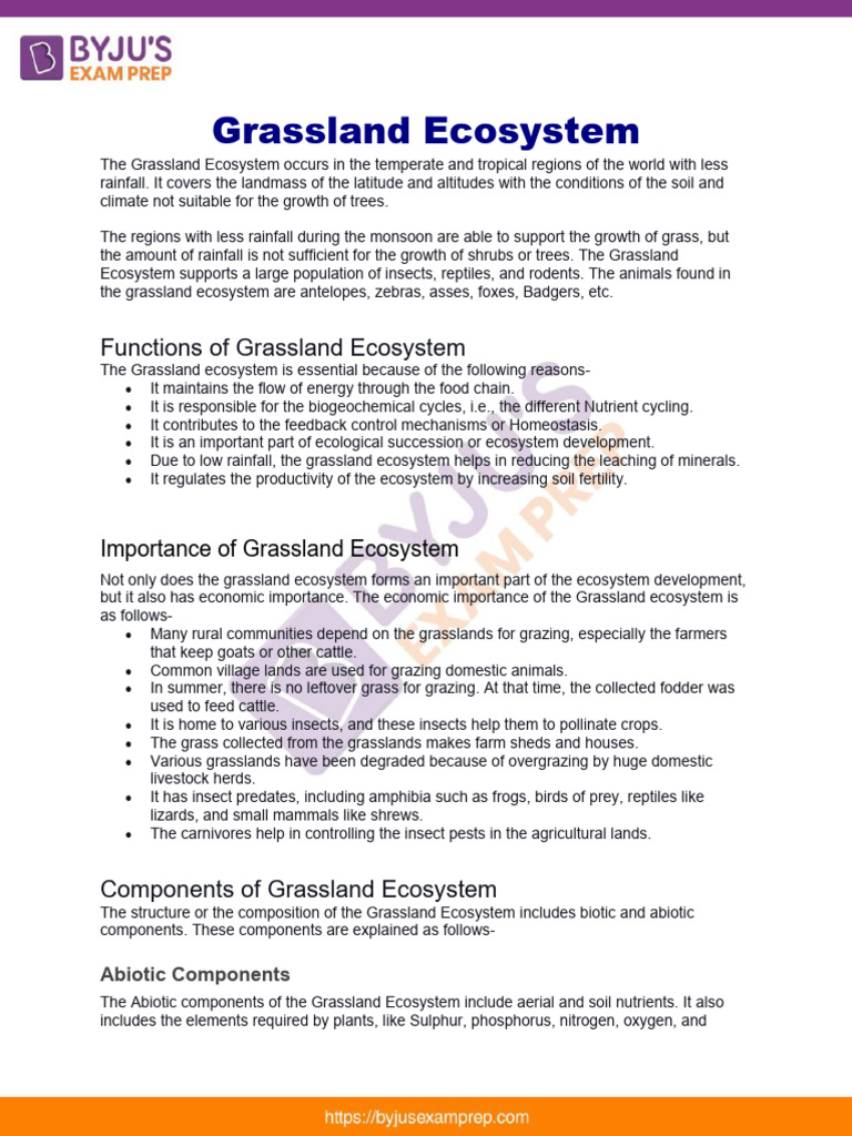 Grassland Ecosystem Upsc Notes 37 | PDF | Grassland | Ecosystem