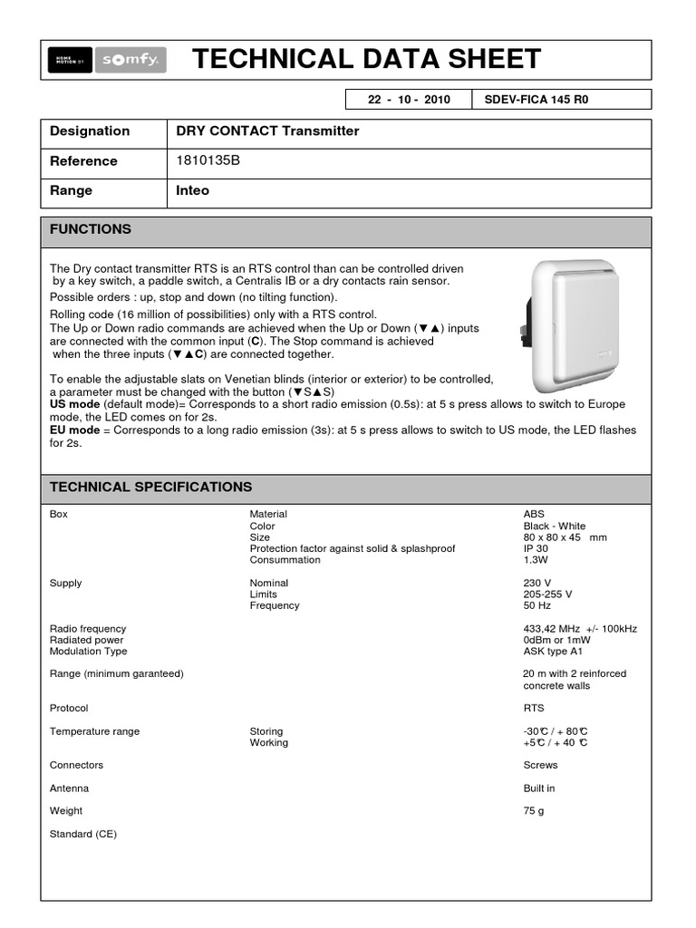 drycontact_transmitter_-_technical_data_sheet | PDF | Radio | Transmitter