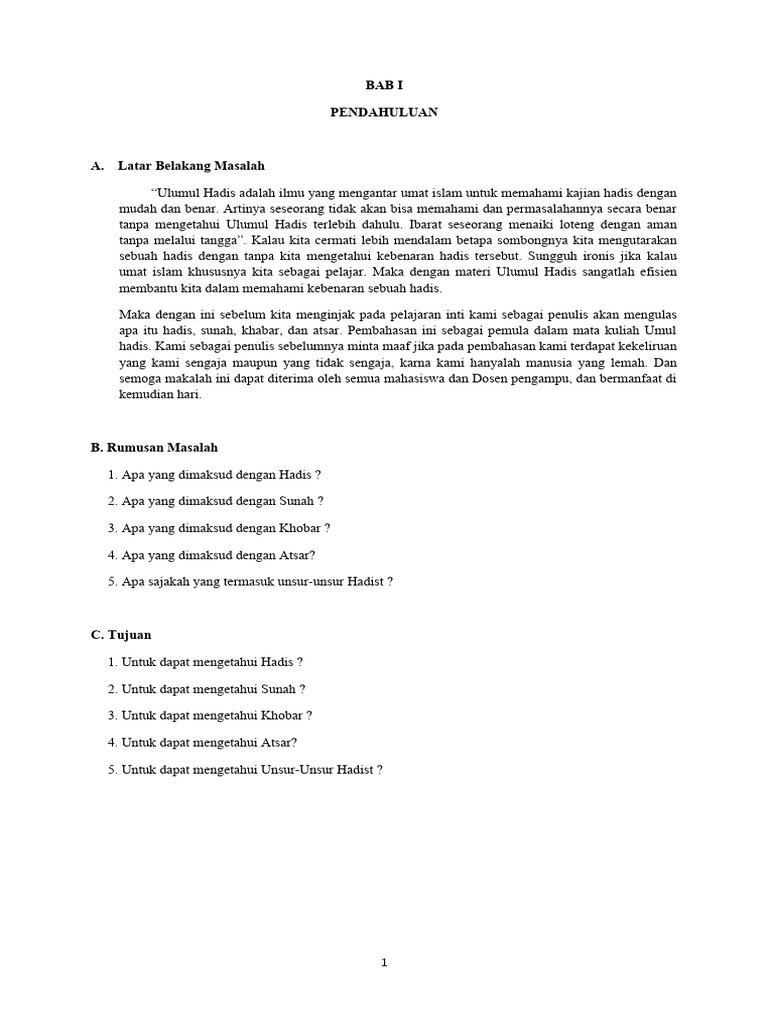 Hadist, Sunah, Khobar, Atsar Dan Unsur-Unsur Hadist | PDF