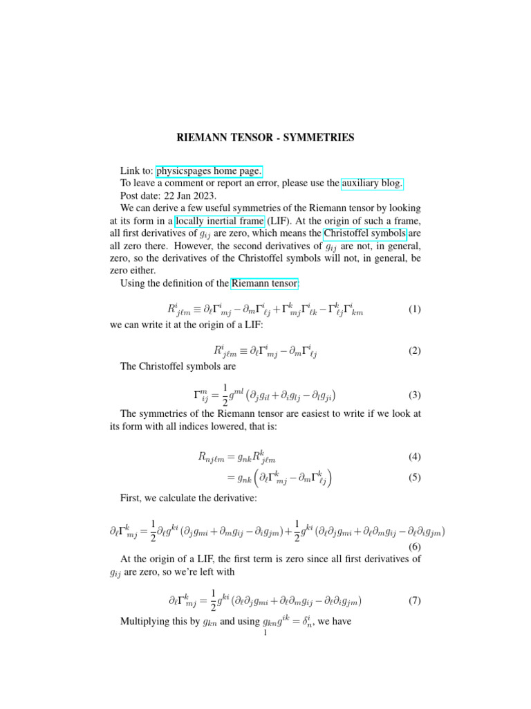 Riemann Tensor - Symmetries | PDF | Geometry | Non Euclidean Geometry