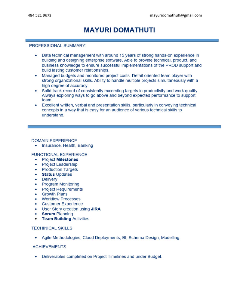 BI Tech Functional Manager Profile - Mayuri | PDF | Databases | Computing