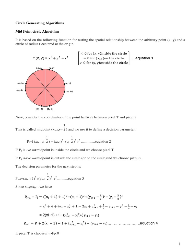 Bresenham's Circle Drawing Algorithm | PDF | Geometry | Computer Science