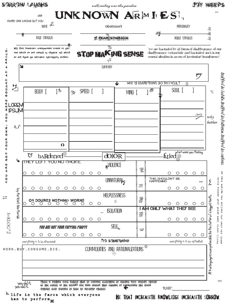 Unknown Armies - Crazy Character Sheet | PDF