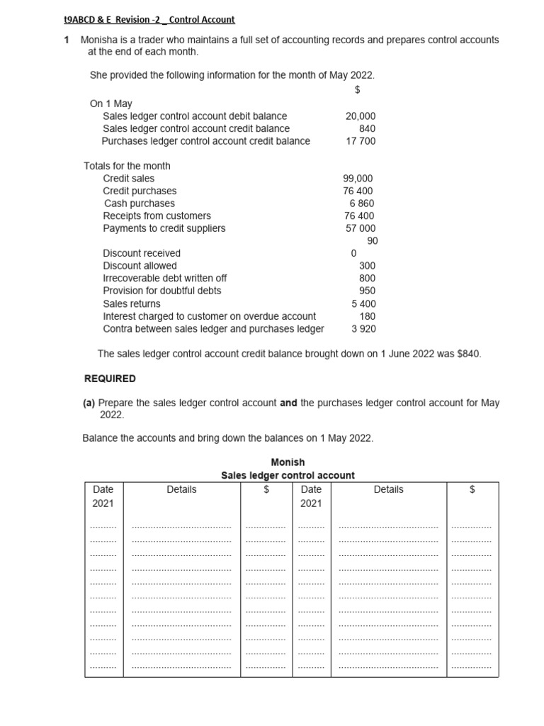 Year 9 ABCD E Revision - Control Account | PDF | Debits And Credits ...