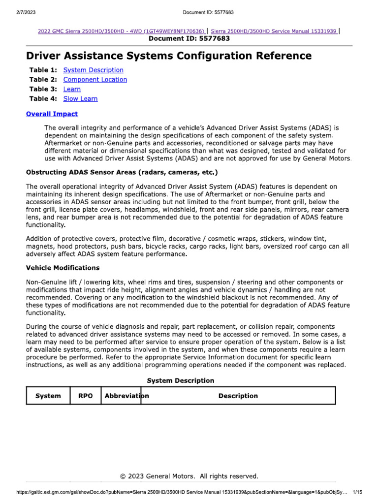 GM Adas Job Aid | PDF