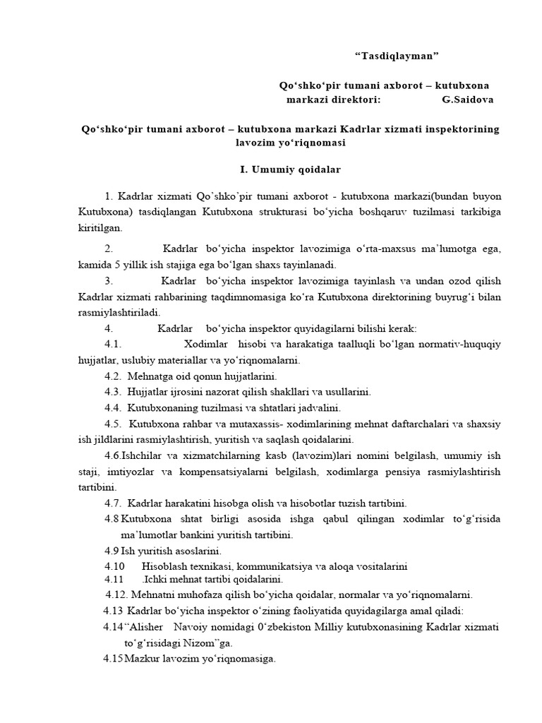 Yo'Riqnoma Va Nizom | PDF