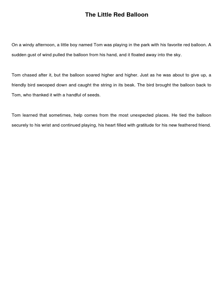 The Little Red Balloon Story | PDF